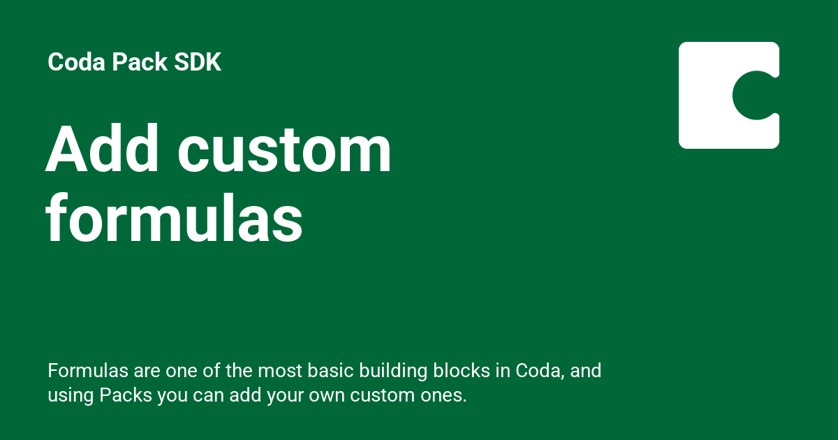 Add Custom Formulas Coda Pack Sdk
