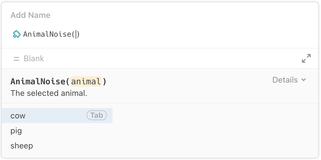 Autocomplete parameter options - Coda Pack SDK